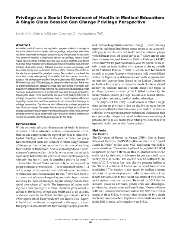 (PDF) Privilege as a Social Determinant of Health in Medical Education ...