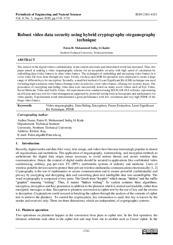 Pdf Robust Video Data Security Using Hybrid Cryptography