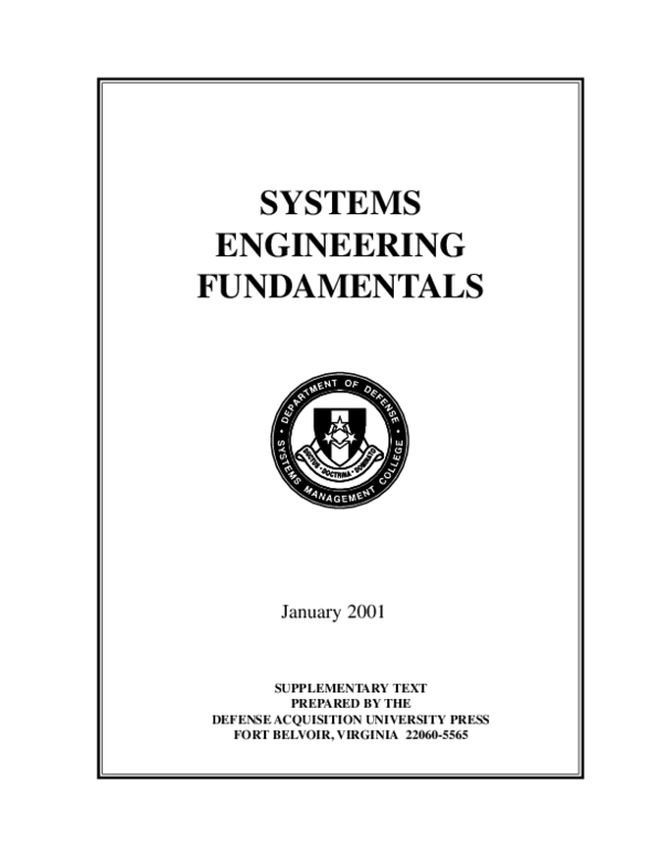 (PDF) SYSTEMS ENGINEERING FUNDAMENTALS SUPPLEMENTARY TEXT PREPARED BY ...