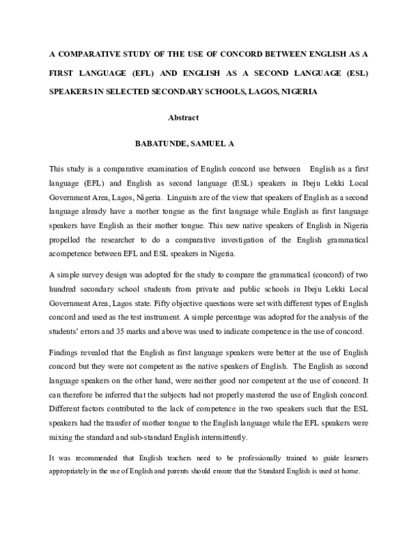 (DOC) A COMPARATIVE STUDY OF THE USE OF CONCORD BETWEEN ENGLISH AS A ...