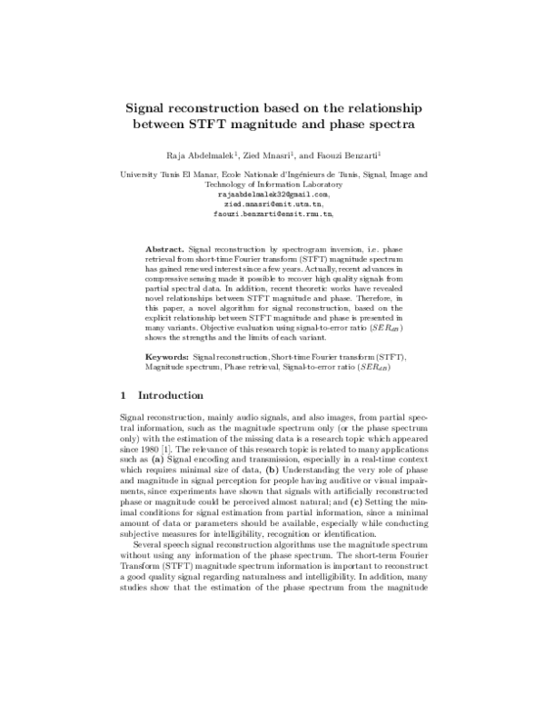 (PDF) Signal reconstruction based on the relationship between STFT ...