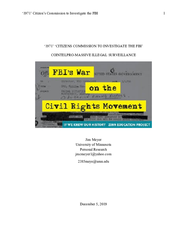(DOC) '1971' 'CITIZENS COMMISSION TO INVESTIGATE THE FBI' COINTELPRO ...