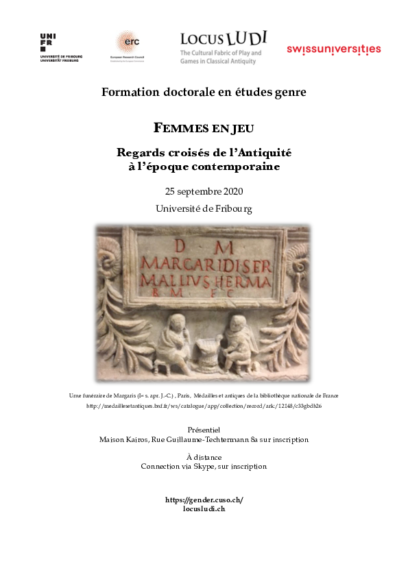 (PDF) FEMMES EN JEU. Regards croisés de l’Antiquité à l’époque contemporaine, Fribourg ...
