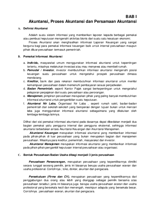 (PDF) BAB I Akuntansi, Proses Akuntansi dan Persamaan Akuntansi