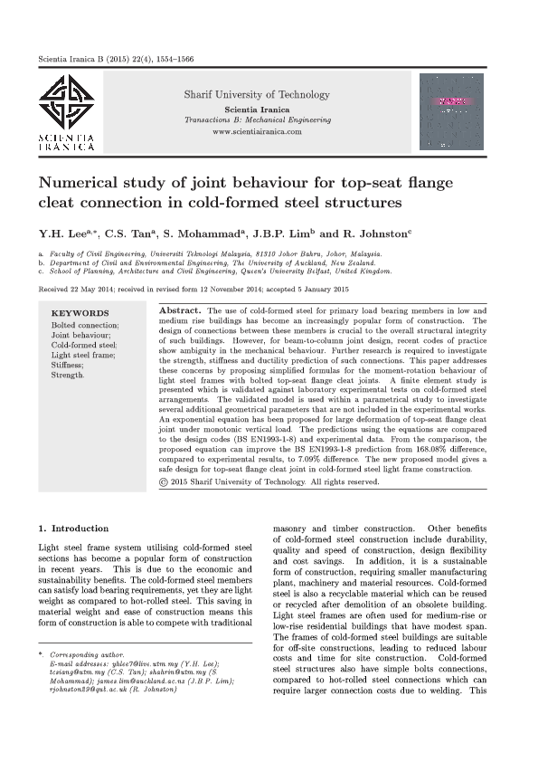 (PDF) Numerical study of joint behaviour for top-seat ange cleat ...