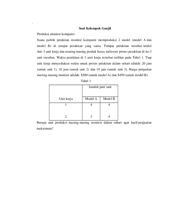 (PDF) Soal Tugas Kelompok Program Linier
