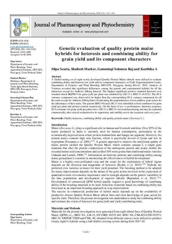 (PDF) Genetic evaluation of quality protein maize hybrids for heterosis and combining ability ...