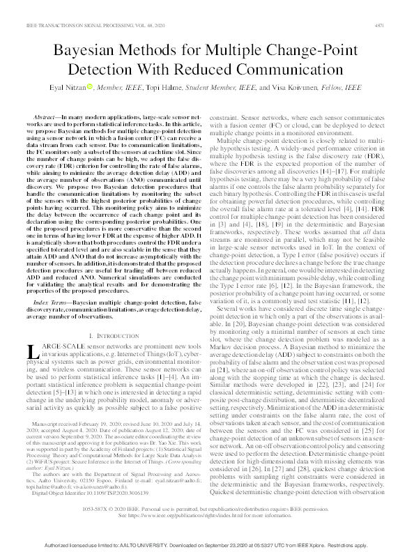 (PDF) Bayesian Methods for Multiple Change-Point Detection With Reduced Communication