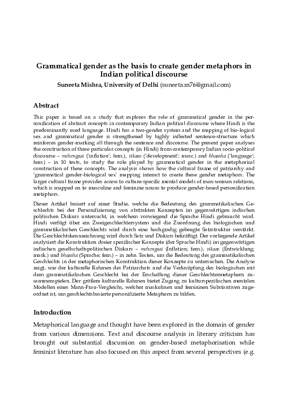 (PDF) Grammatical gender as the basis to create gender metaphors in ...