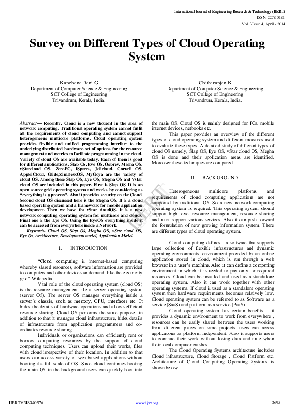 Pdf Ijert Survey On Different Types Of Cloud Operating System