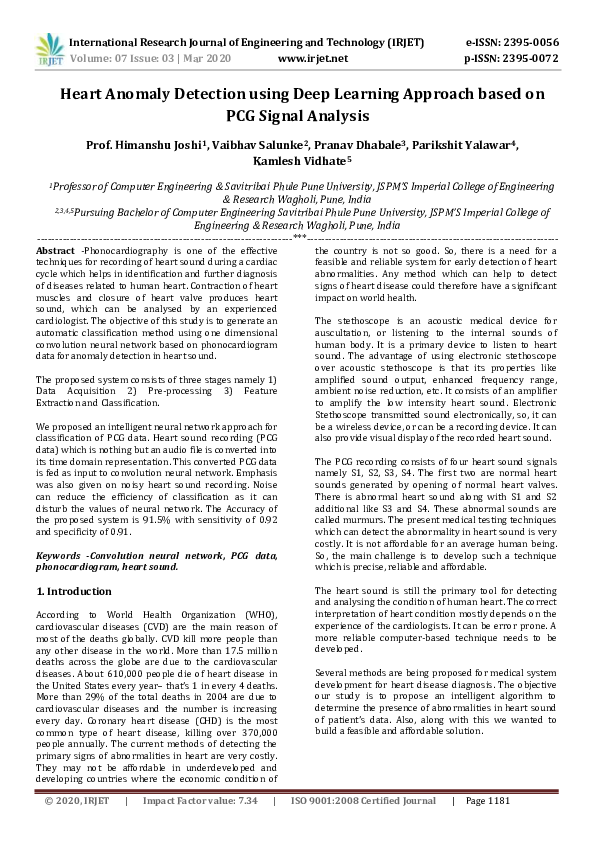 Pdf Irjet Heart Anomaly Detection Using Deep Learning Approach Based