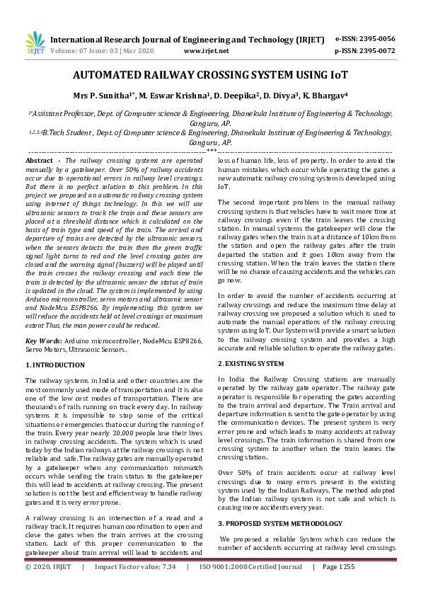 (PDF) IRJET- AUTOMATED RAILWAY CROSSING SYSTEM USING IoT