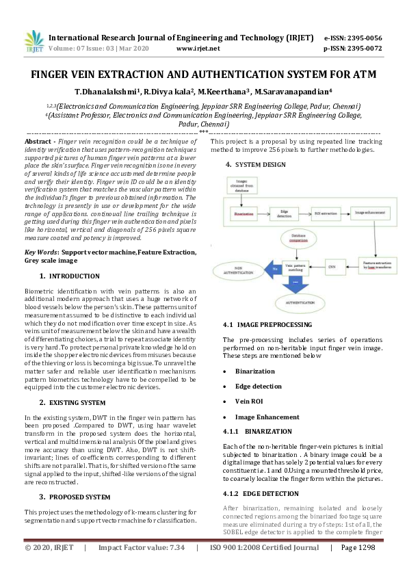 (PDF) IRJET- FINGER VEIN EXTRACTION AND AUTHENTICATION SYSTEM FOR ATM