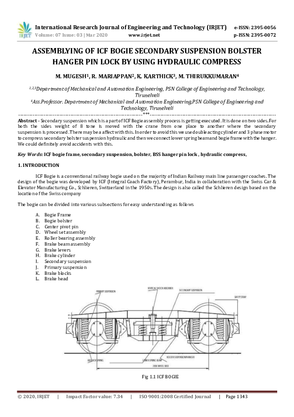 (PDF) IRJET- ASSEMBLYING OF ICF BOGIE SECONDARY SUSPENSION BOLSTER ...