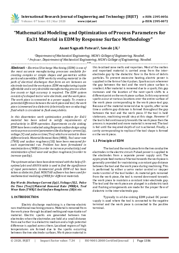 (PDF) IRJET- "Mathematical Modeling and Optimization of Process Parameters for En31 Material in ...