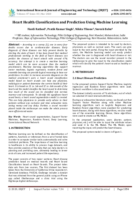 (PDF) IRJET- Heart Health Classification and Prediction Using Machine ...