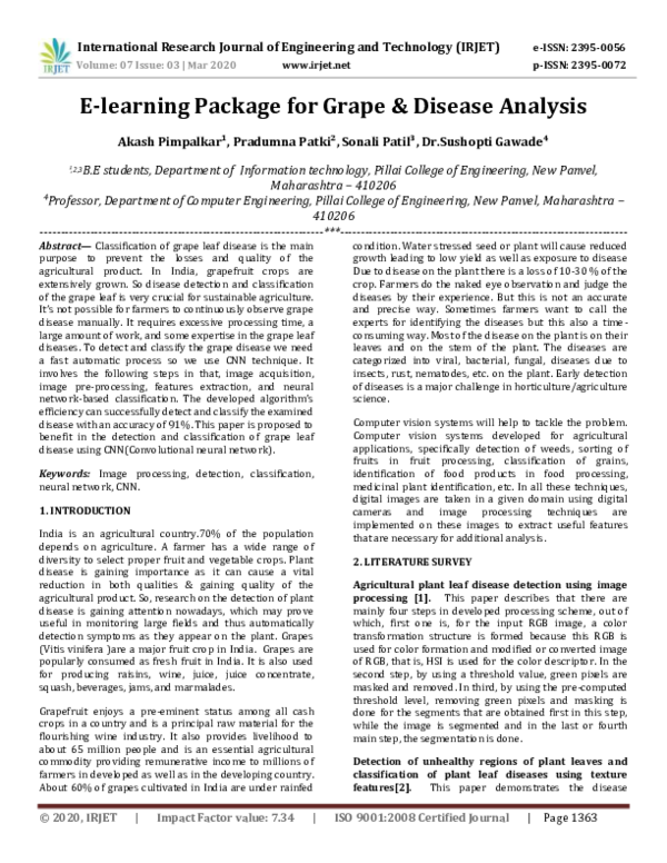 (PDF) IRJET- E-learning Package for Grape & Disease Analysis