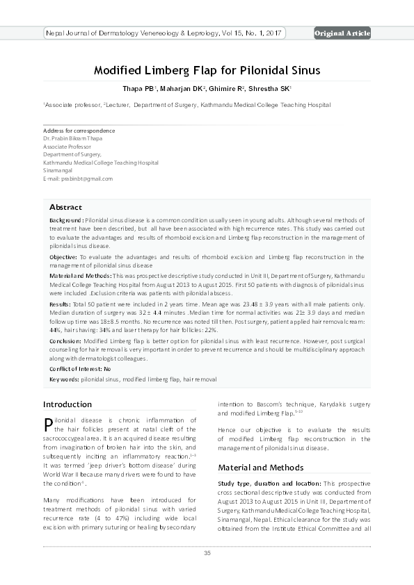(PDF) Pilonidal sinus mod limberg flap