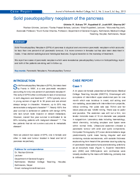 (PDF) Solid pseudopapillary neoplasm of the pancreas