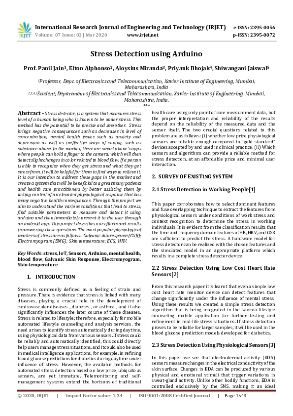 Pdf Irjet Stress Detection Using Arduino