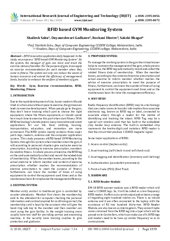 (PDF) IRJET- RFID based GYM Monitoring System