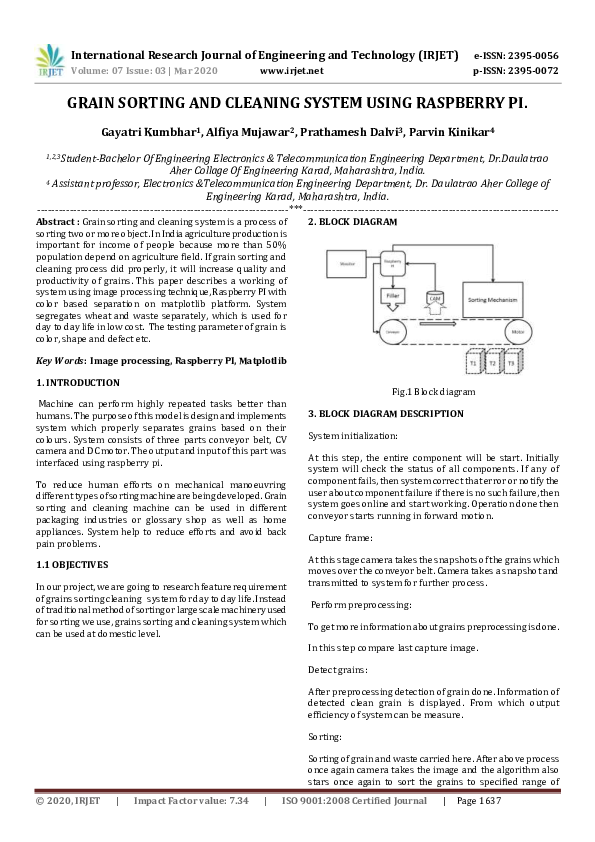 (PDF) IRJET- GRAIN SORTING AND CLEANING SYSTEM USING RASPBERRY PI