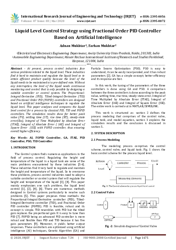 (PDF) IRJET- Liquid Level Control Strategy using Fractional Order PID ...