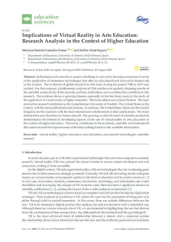 (PDF) Implications of Virtual Reality in Arts Education: Research ...
