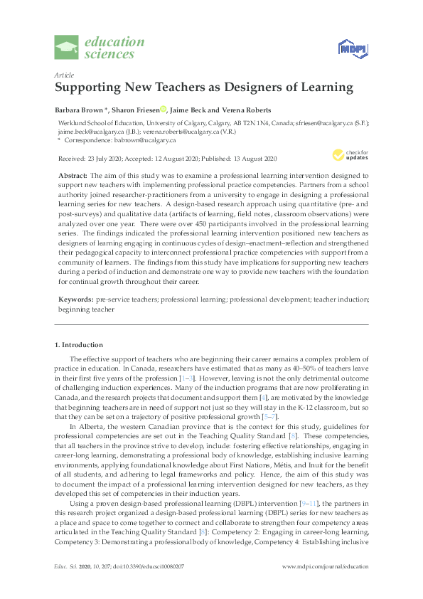 (PDF) Supporting New Teachers as Designers of Learning