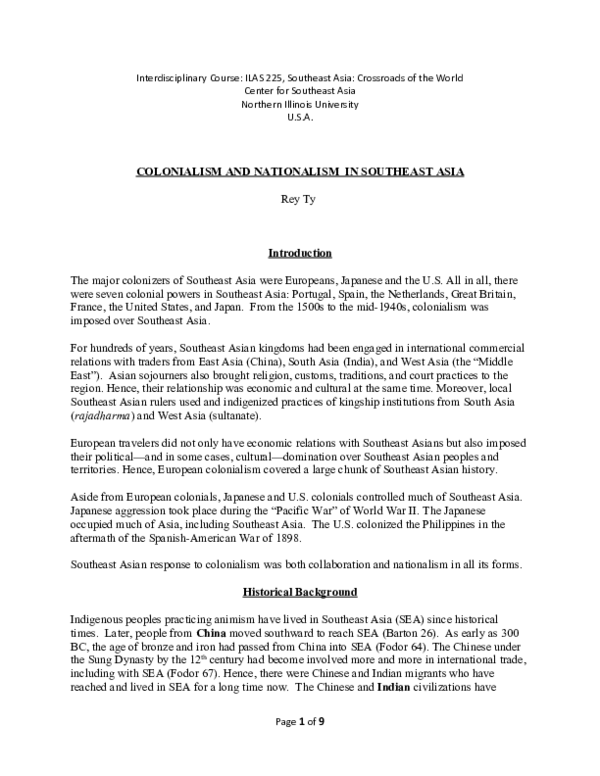 (DOC) Rey Ty. Colonialism and Nationalism in Southeast Asia.