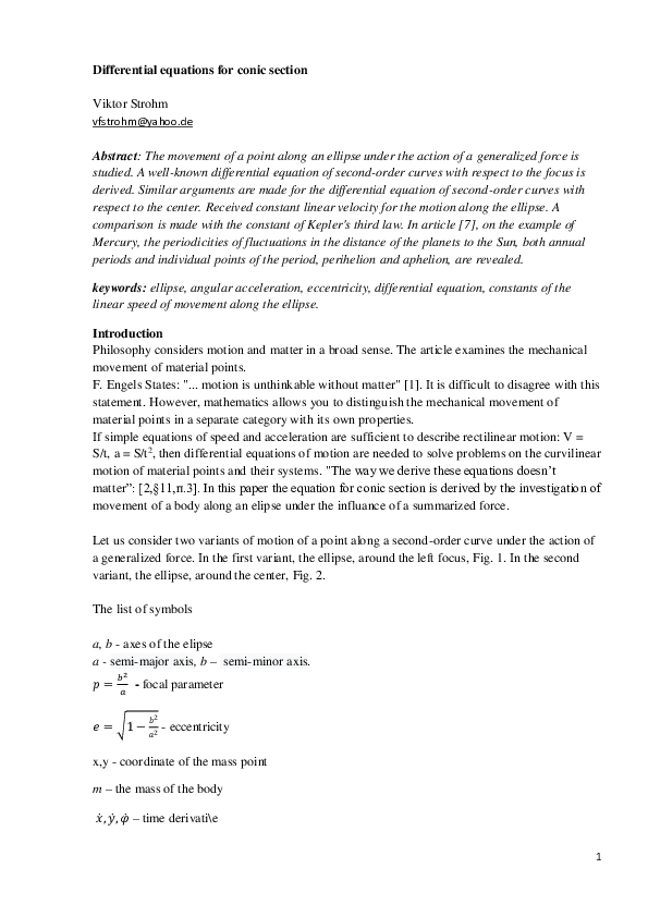 (PDF) Differential equations for conic section