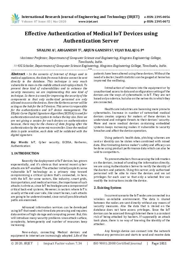 (PDF) IRJET-Effective Authentication of Medical IoT Devices using ... (PDF) IRJET-Effective Authentication of Medical IoT Devices using ...
