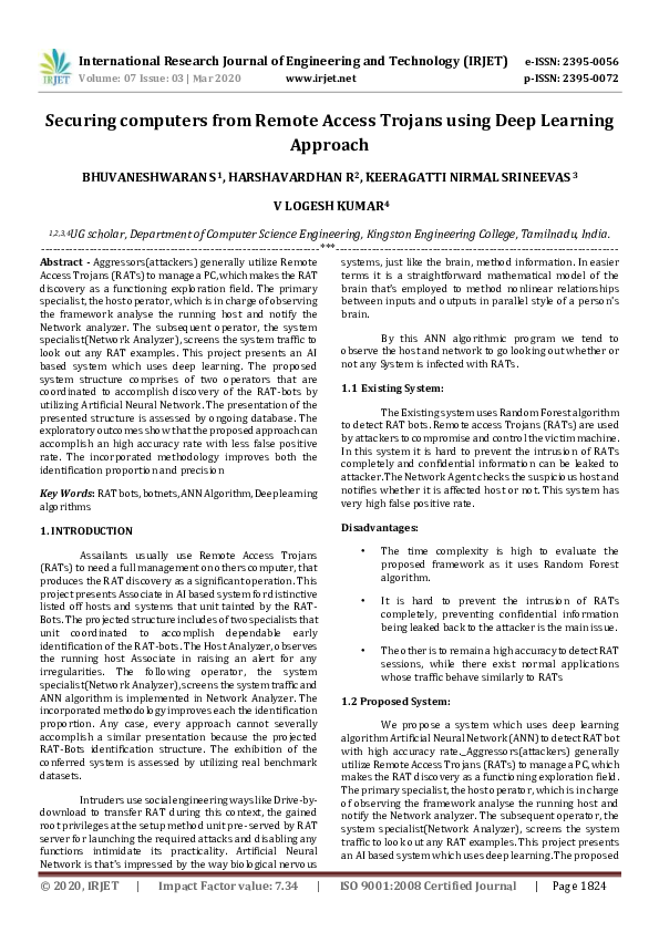 Pdf Irjet Securing Computers From Remote Access Trojans Using Deep
