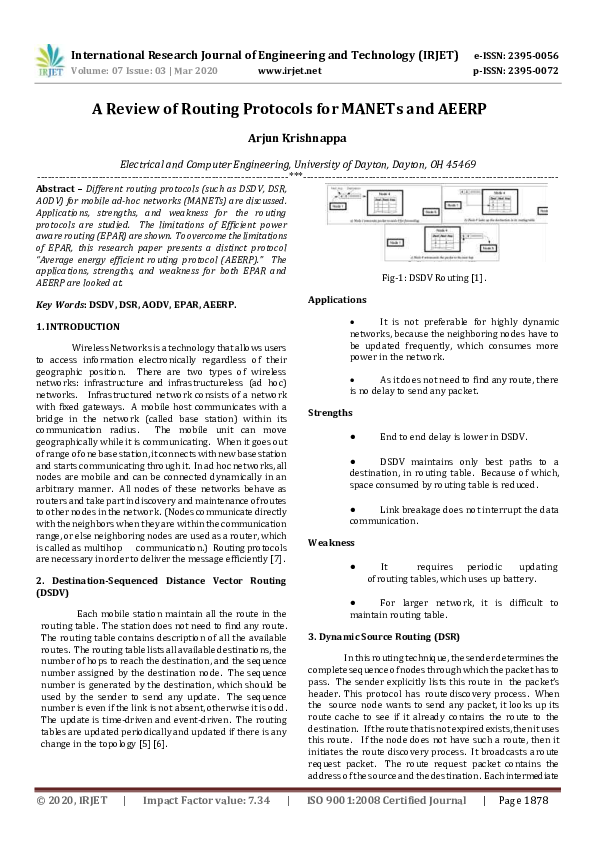 (PDF) A Review of Routing Protocols for MANETs and AEERP