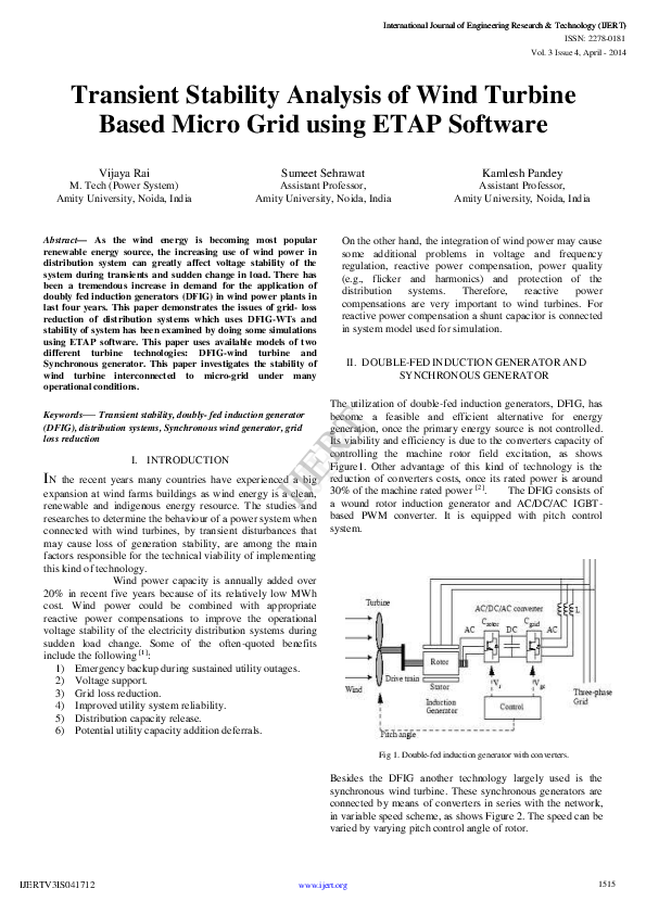 (PDF) IJERT-Transient Stability Analysis of Wind Turbine Based Micro Grid using ETAP Software ...