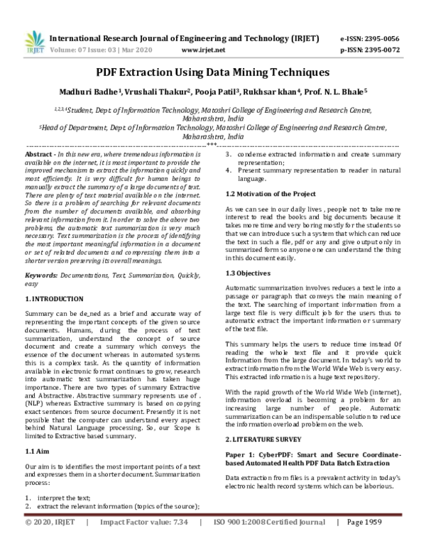 (PDF) IRJET- PDF Extraction Using Data Mining Techniques