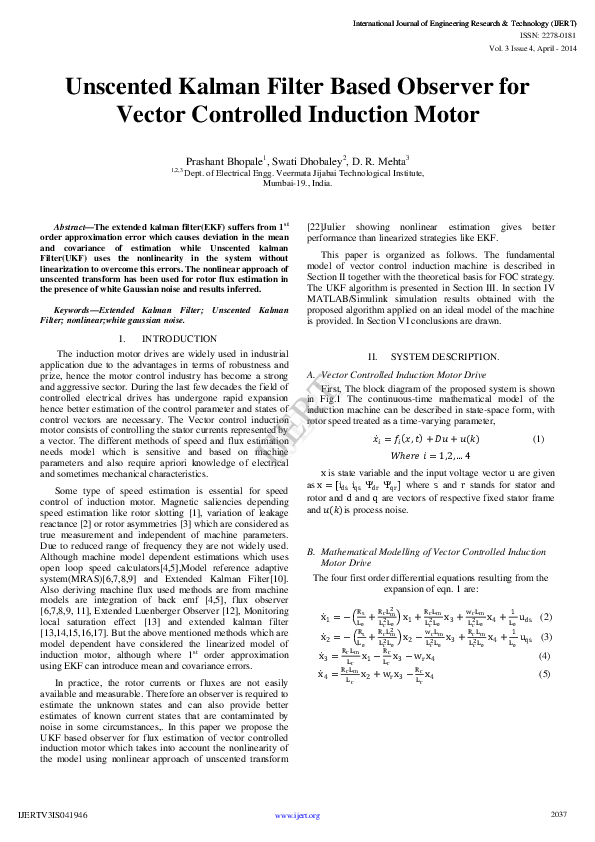 (PDF) IJERT-Unscented Kalman Filter Based Observer for Vector Controlled Induction Motor
