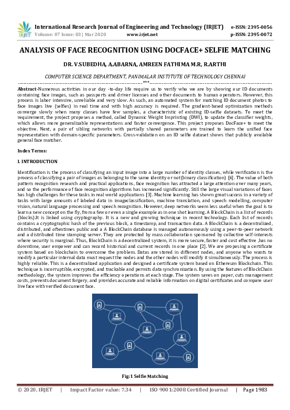 (PDF) IRJET- ANALYSIS OF FACE RECOGNITION USING DOCFACE+ SELFIE MATCHING