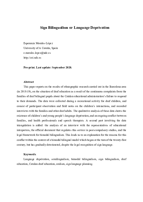 (PDF) Sign Bilingualism or Language Deprivation