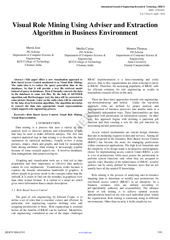 Pdf Ijert Visual Role Mining Using Adviser And Extraction Algorithm In Business Environment