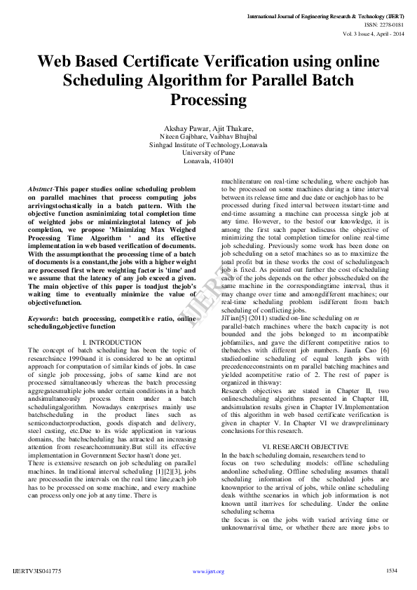 Pdf Ijert Web Based Certificate Verification Using Online Scheduling Algorithm For Parallel 6565