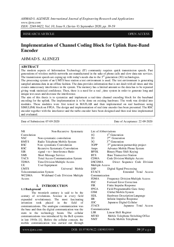 (PDF) Implementation of Channel Coding Block for Uplink Base-Band Encoder