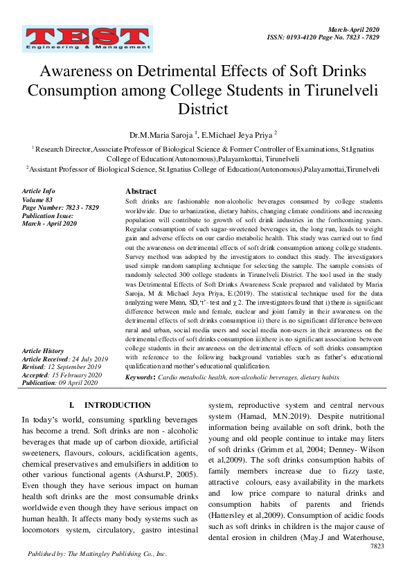 (PDF) Awareness on Detrimental Effects of Soft Drinks Consumption among ...