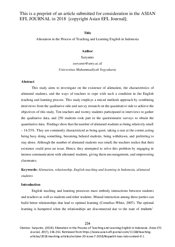 (PDF) Alienation in the Process of Teaching and Learning English in ...