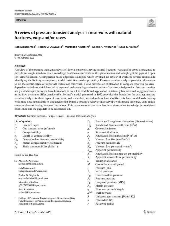 (PDF) A review of pressure transient analysis in reservoirs with ...