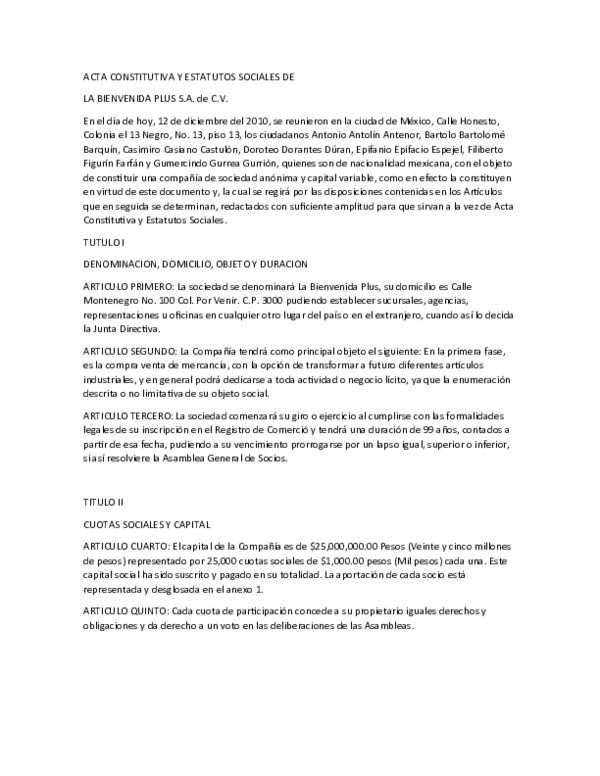 (DOC) ACTA CONSTITUTIVA Y ESTATUTOS SOCIALES DE