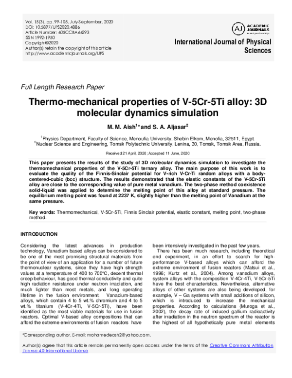 (PDF) International Journal of Physical Sciences Thermo-mechanical ...