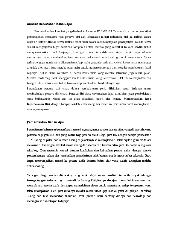 (DOC) Analisis Kebutuhan bahan ajar (DOC) Analisis Kebutuhan bahan ajar