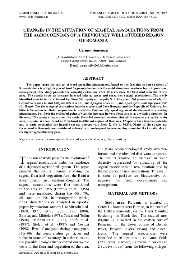 (PDF) Changes in the situation of segetal associations from the ...