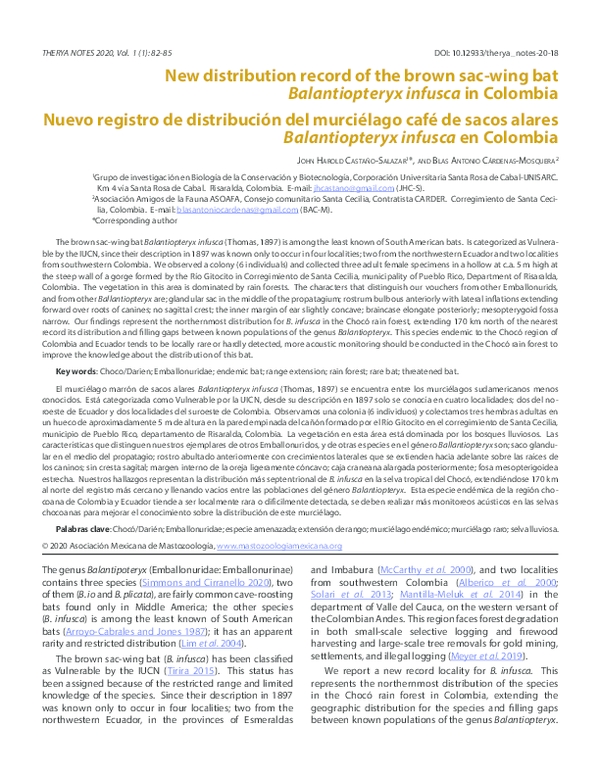 (PDF) New distribution record of the brown sac-wing bat Balantiopteryx ...